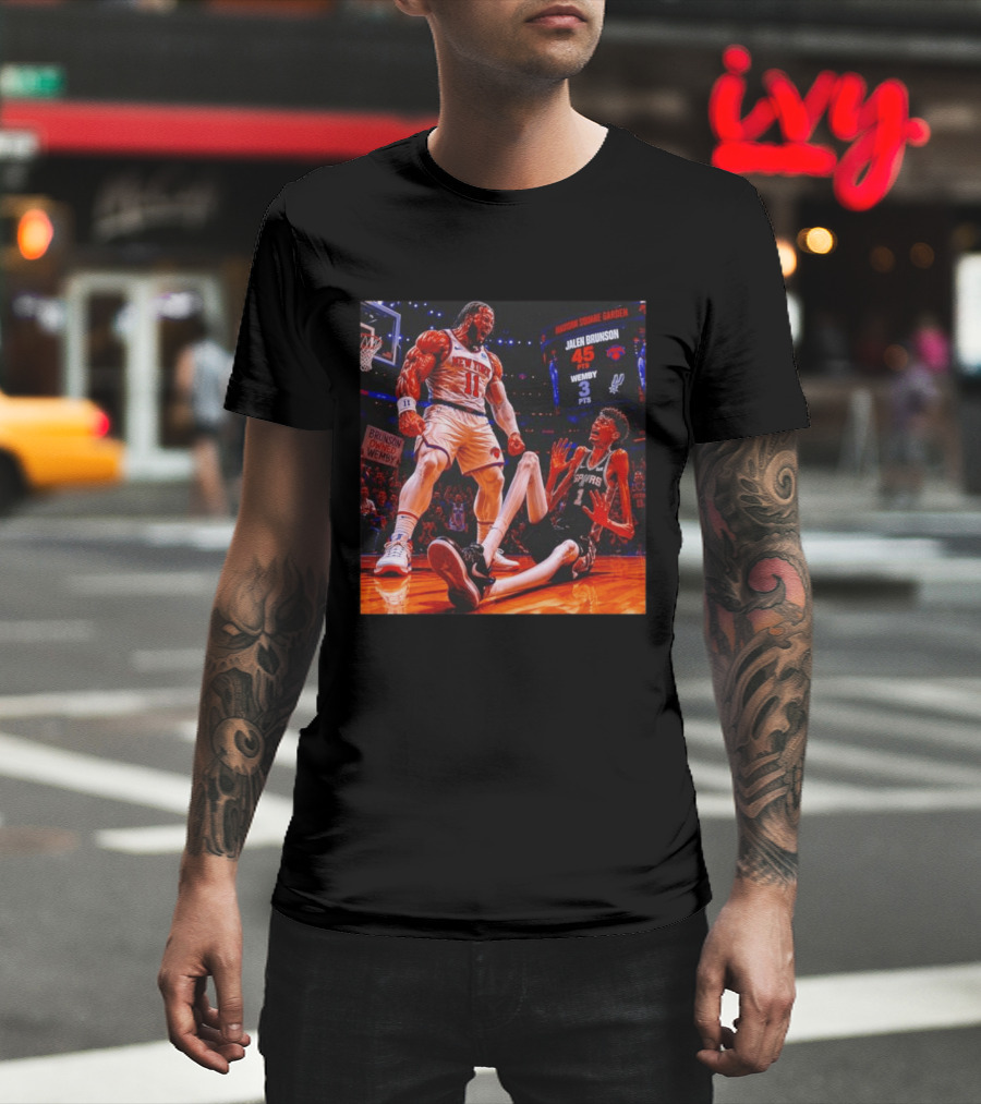 NBA Showdown Jalen Brunson 45 Points Victor Wembanyama 3 Points New York Spurs Matchup Madison Square Garden T-Shirt