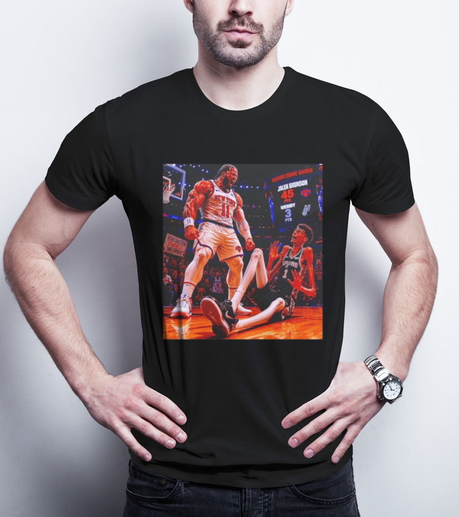 NBA Showdown Jalen Brunson 45 Points Victor Wembanyama 3 Points New York Spurs Matchup Madison Square Garden T-Shirt