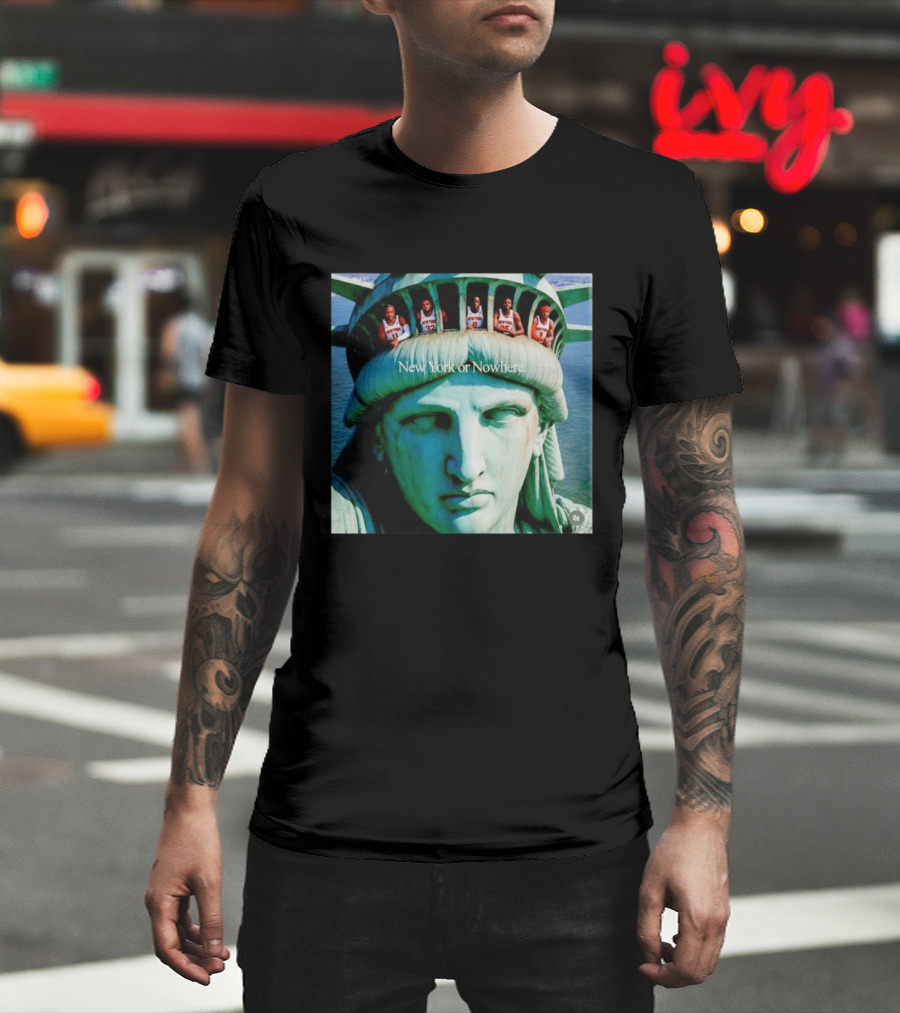 New York Knicks Jalen Brunson Karl Anthony Towns OG Anunoby Mikal Bridges Josh Hart Statue Of Liberty New York Or Nowhere T-Shirt