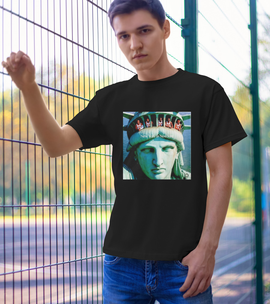 New York Knicks Jalen Brunson Karl Anthony Towns OG Anunoby Mikal Bridges Josh Hart Statue Of Liberty New York Or Nowhere T-Shirt