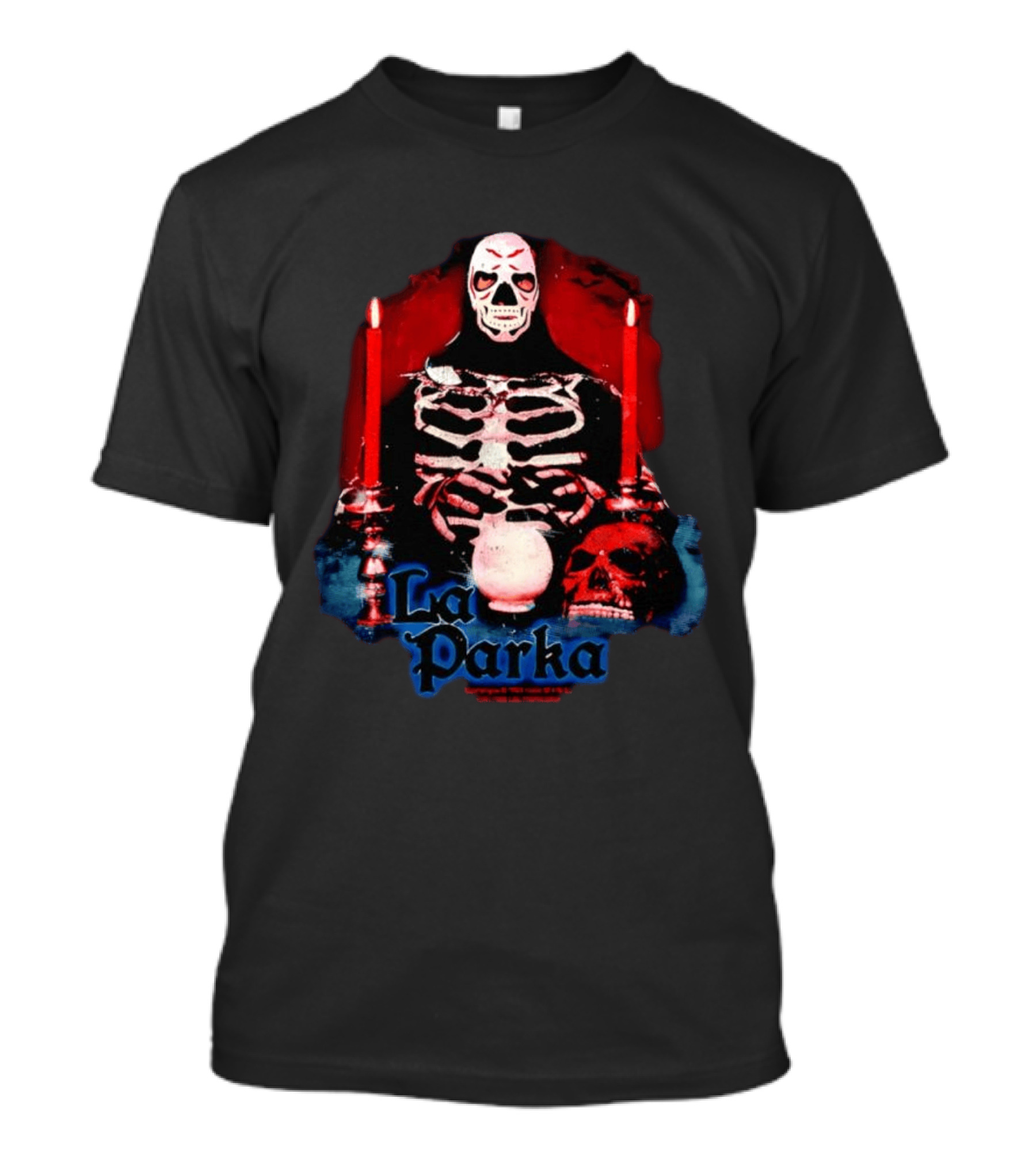 La Parka Lucha Libre Skeleton With Candles And Skull T-Shirt
