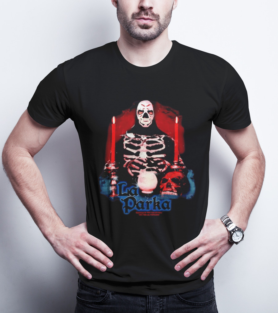 La Parka Lucha Libre Skeleton With Candles And Skull T-Shirt