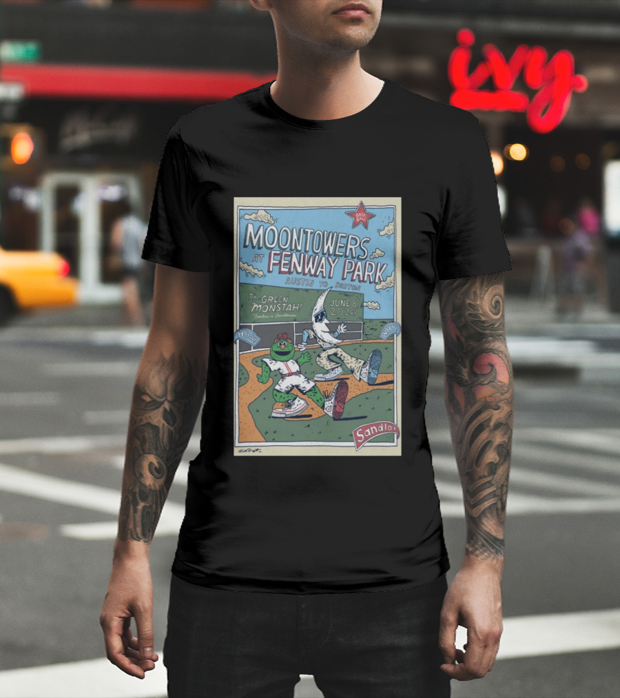 Moontowers At Fenway Park June 8 2026 Austin To Boston The Green Monstah Sandlot T-Shirt