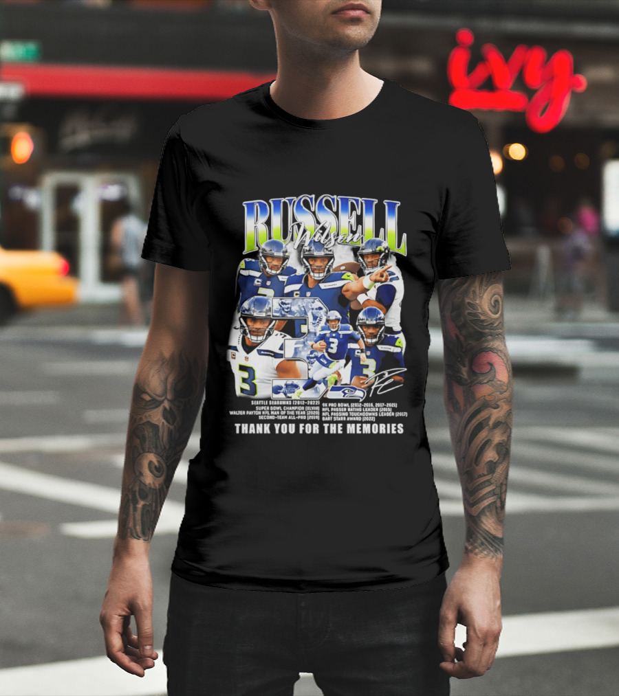 Seattle Seahawks Russell Wilson Number 3 Thank You For The Memories T-Shirt