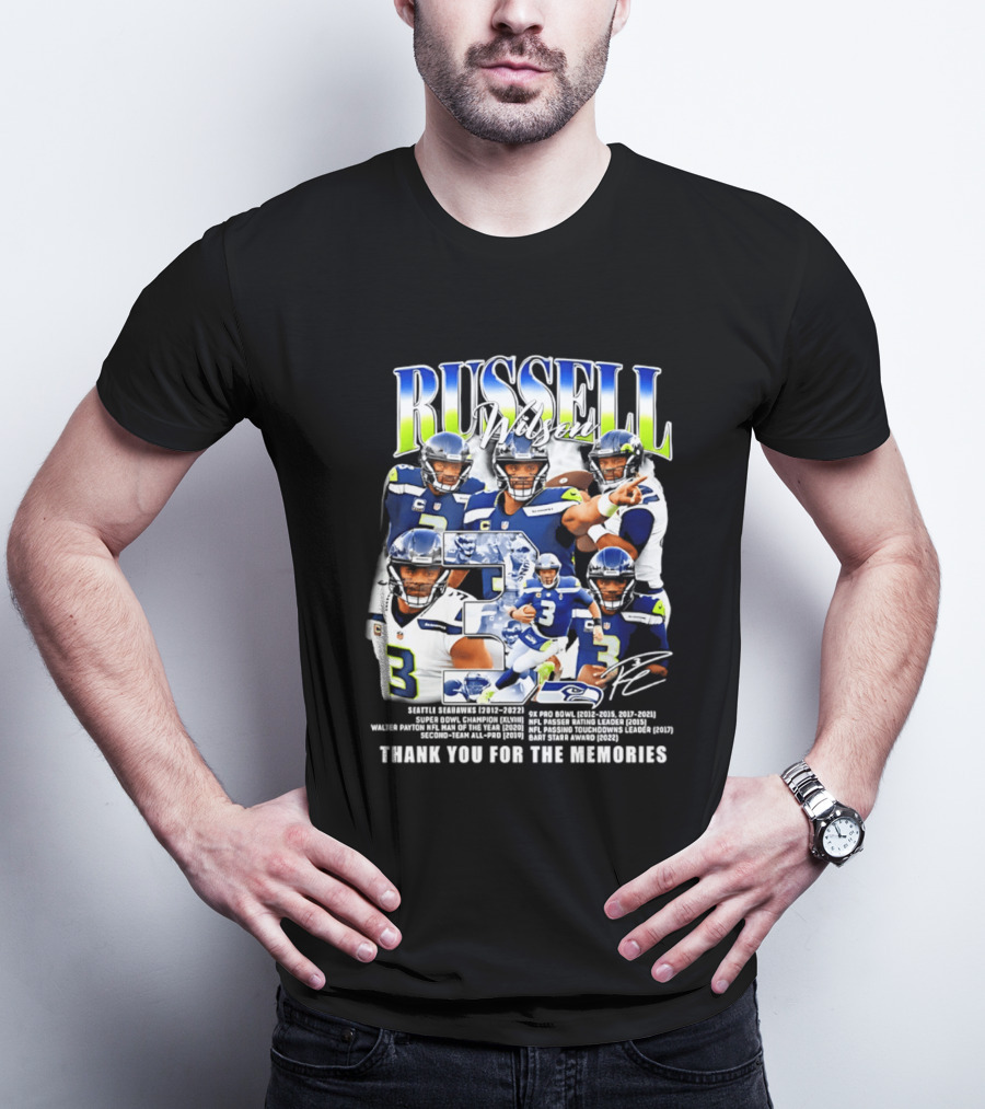Seattle Seahawks Russell Wilson Number 3 Thank You For The Memories T-Shirt