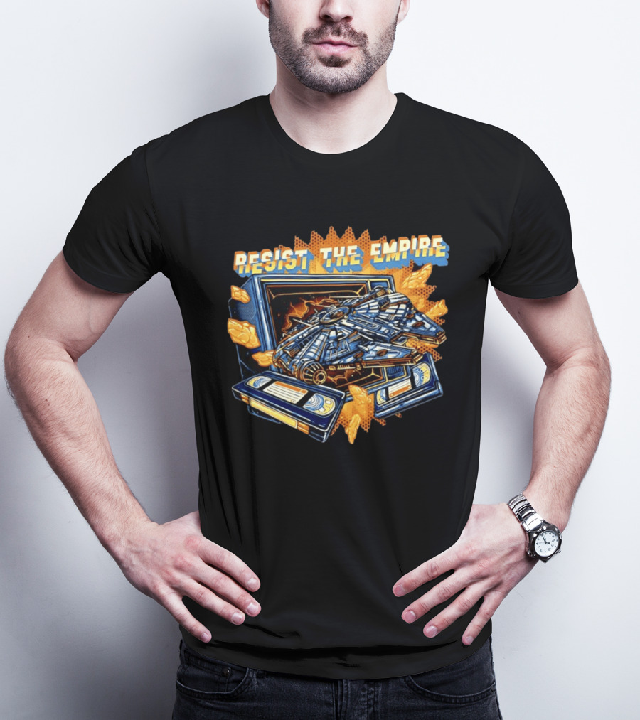 Star Wars Resist The Empire VHS Tape Vintage Style Millenium Spaceship T-Shirt