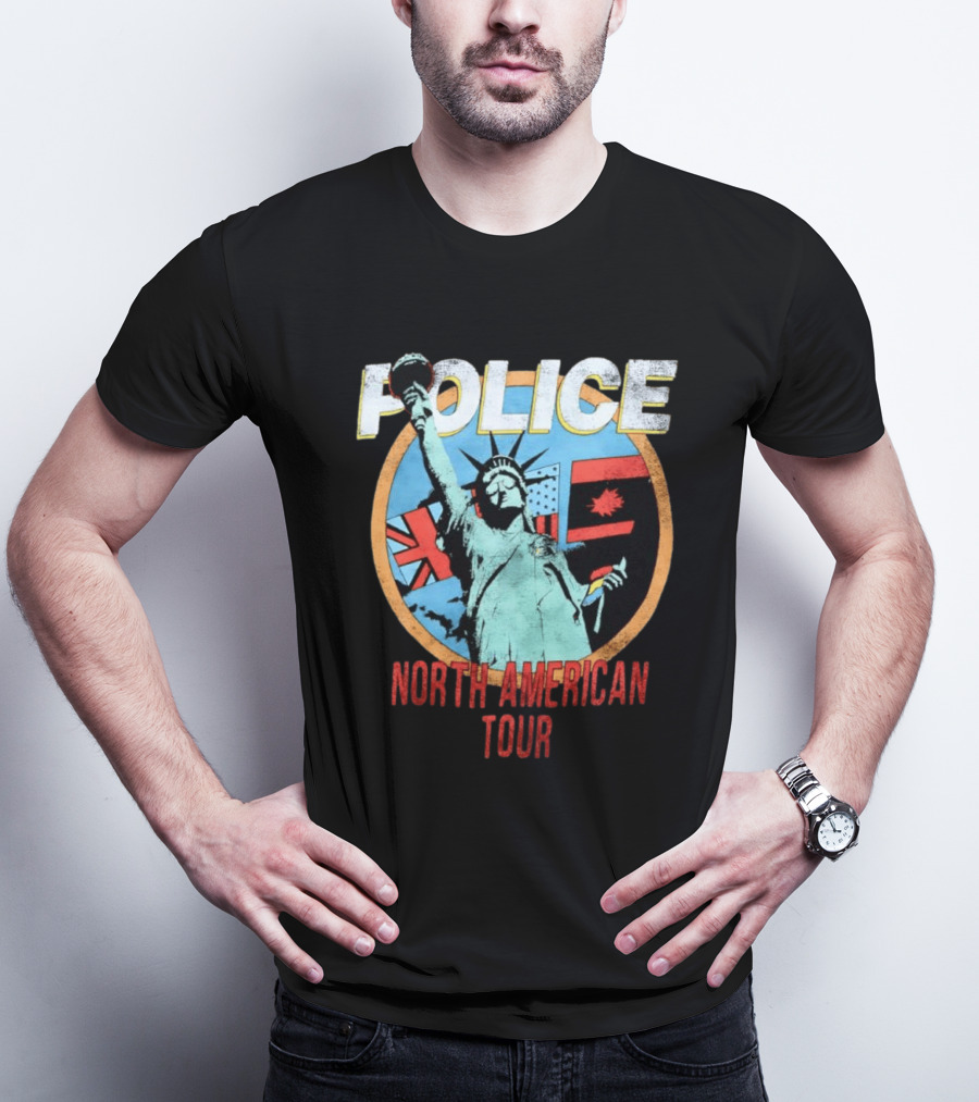 POLICE North American Tour Statue Of Liberty UK US Canada Flags T-Shirt