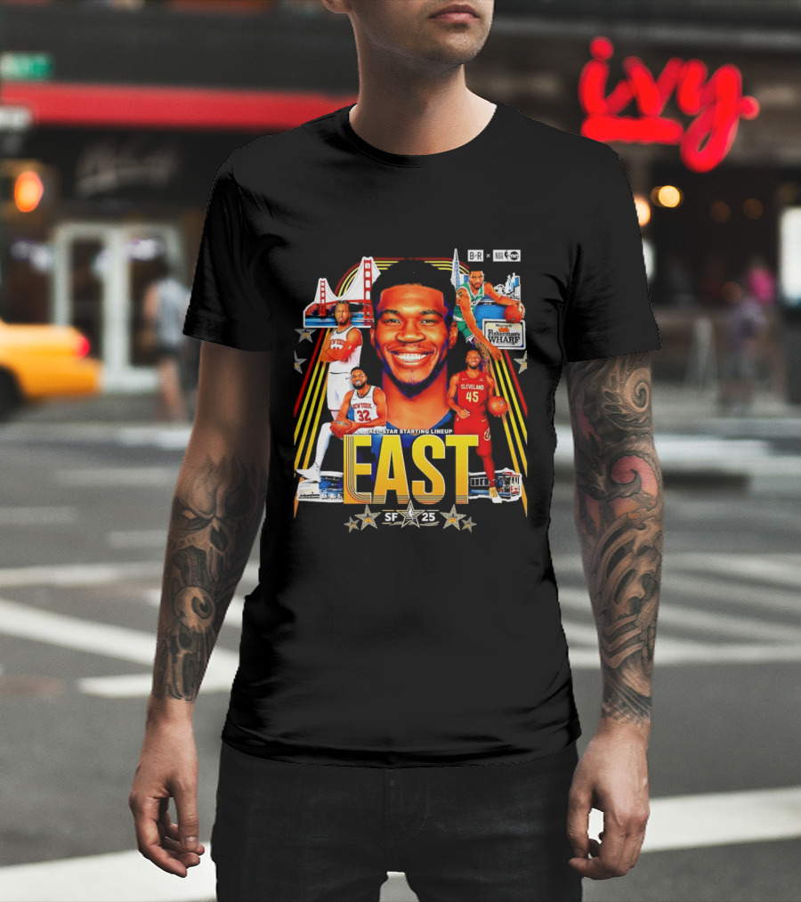All Star Basketball Starting Lineup East 2026 Golden State Bay Bridge SF 45 Cleveland New York T-Shirt