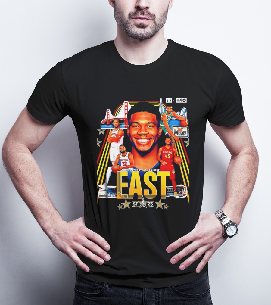 All Star Basketball Starting Lineup East 2026 Golden State Bay Bridge SF 45 Cleveland New York T-Shirt