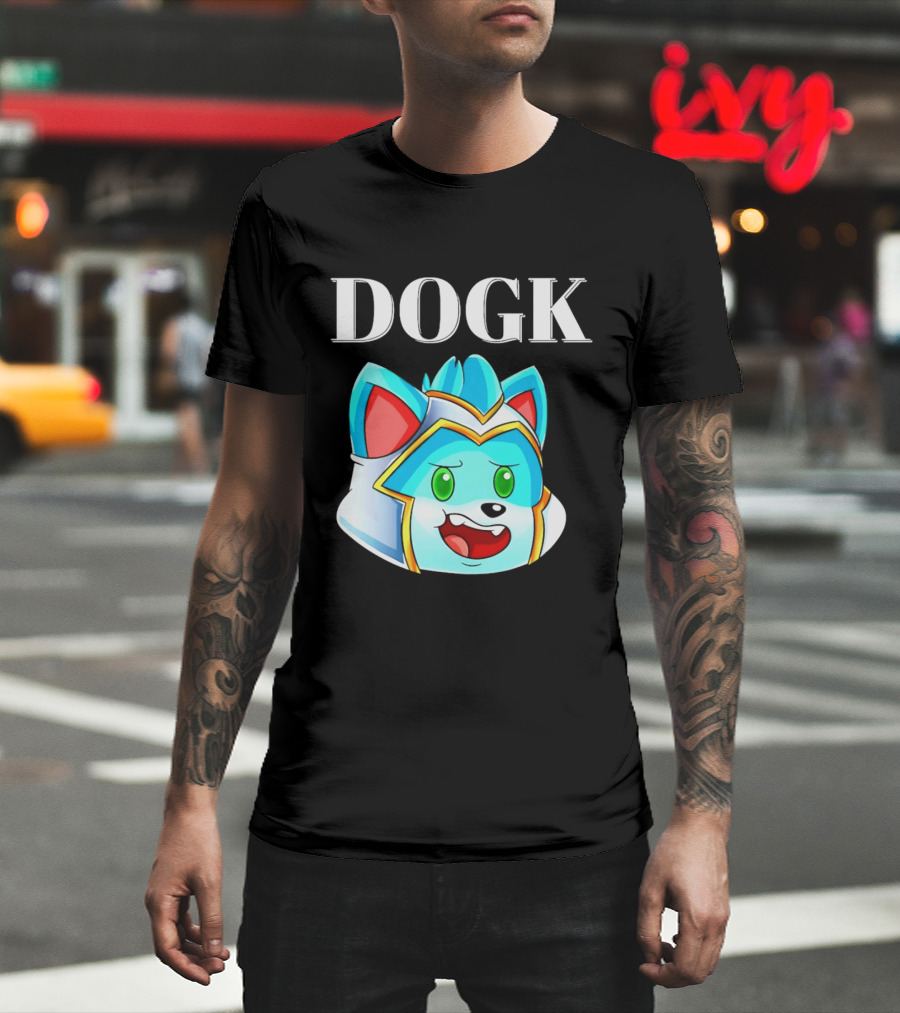 DOGK Cute Cartoon Character Blue Dog Head T-Shirt
