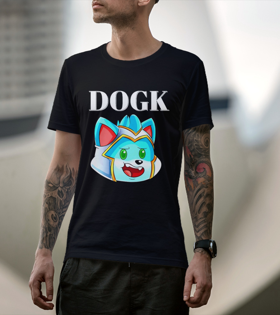 DOGK Cute Cartoon Character Blue Dog Head T-Shirt