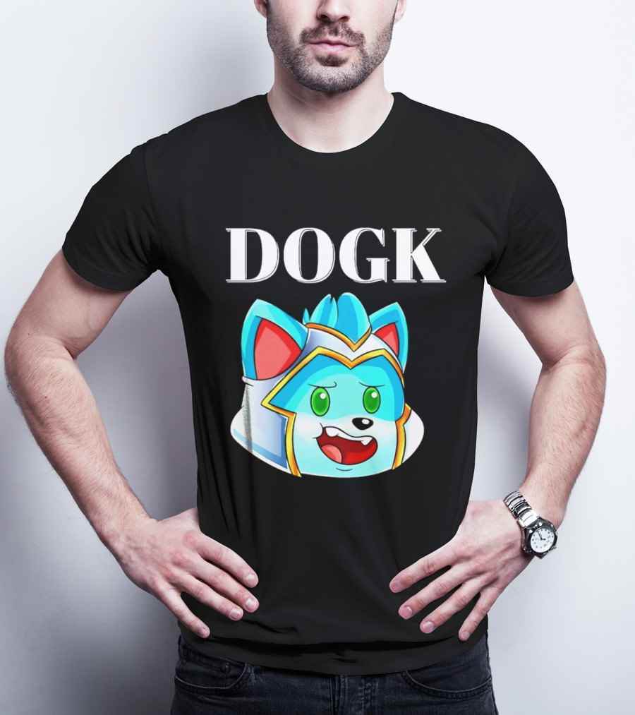 DOGK Cute Cartoon Character Blue Dog Head T-Shirt