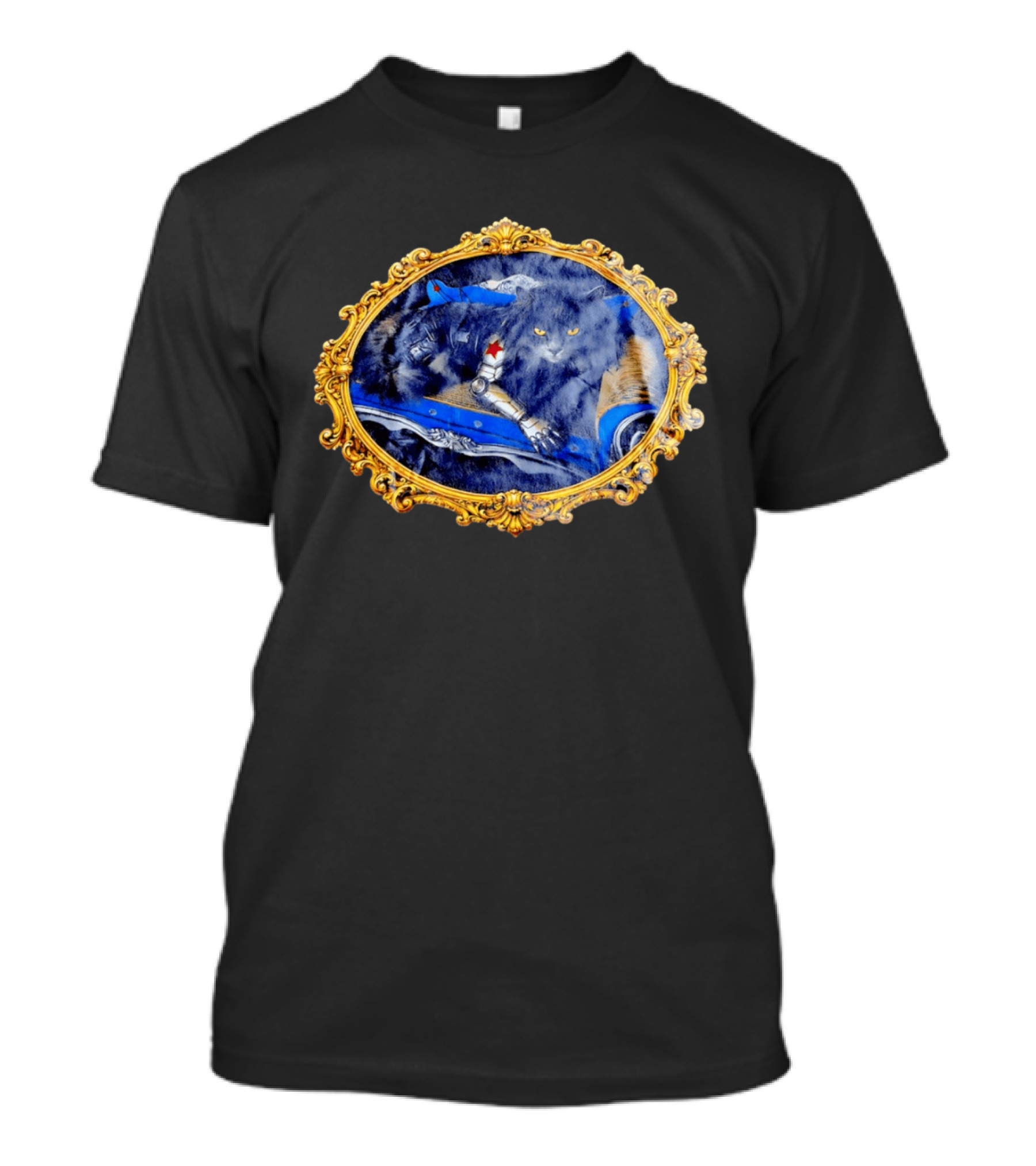 Bucky Barnes Winter Soldier Black Cat With Mechanical Arm In Ornate Frame T-Shirt