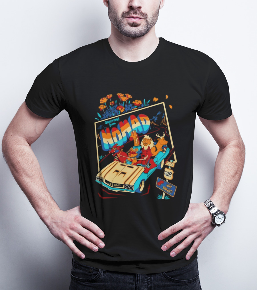 Nomad Adventure With Animals In Car Who Knows Sign T-Shirt