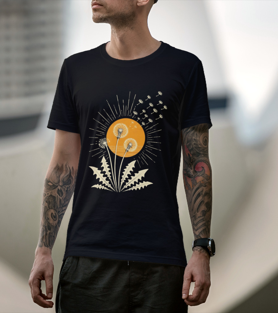 Golden Sunlight Dandelion Seeds Flying Nature Burst T-Shirt