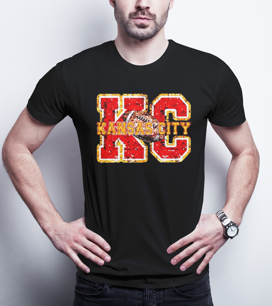 Kansas City Chiefs Football KC Faux Sequin T-Shirt
