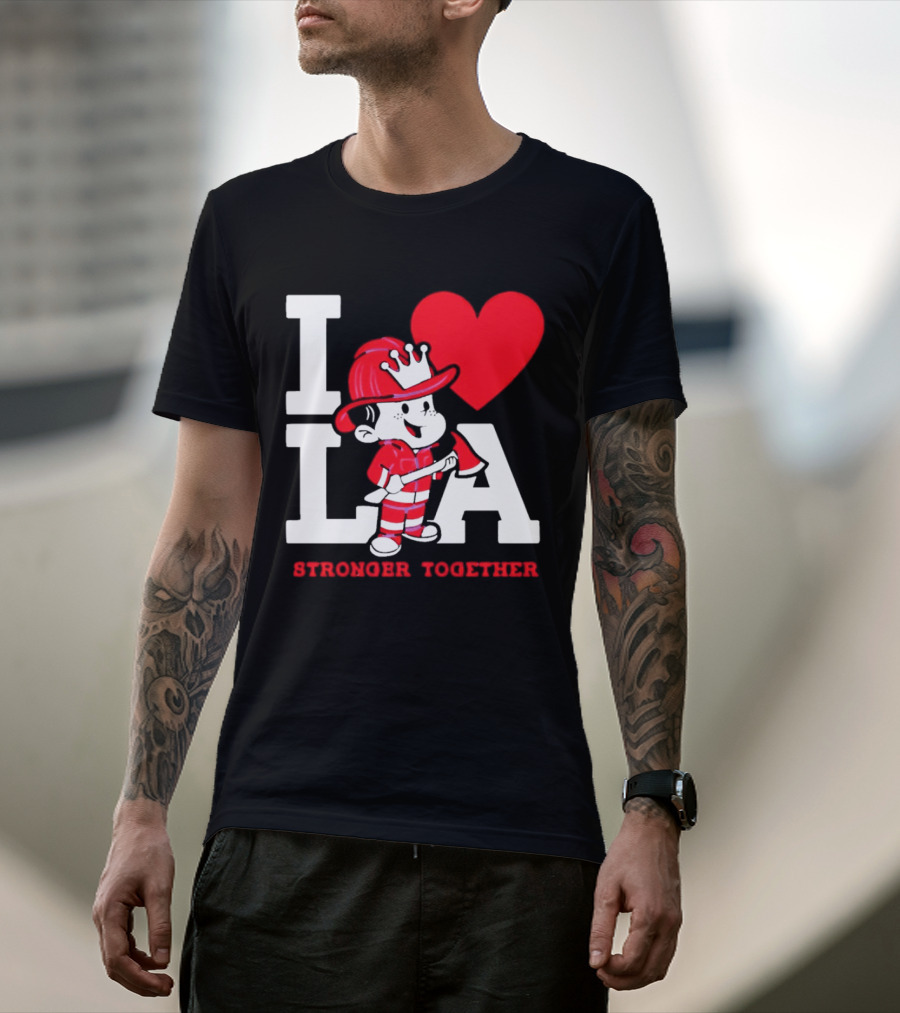I Love LA Firefighter Stronger Together T-Shirt