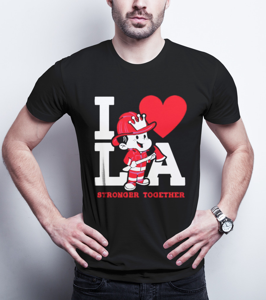 I Love LA Firefighter Stronger Together T-Shirt