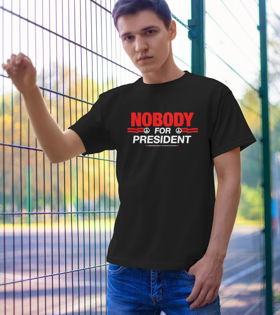 Nobody For President Satirical Political Protest Peace Symbol Red White T-Shirt