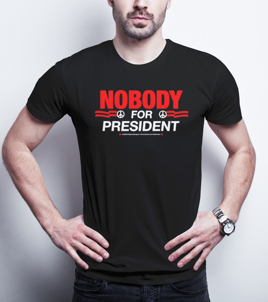Nobody For President Satirical Political Protest Peace Symbol Red White T-Shirt