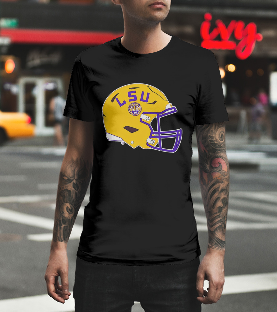 LSU Tigers Football Helmet Yellow Purple Team T-Shirt