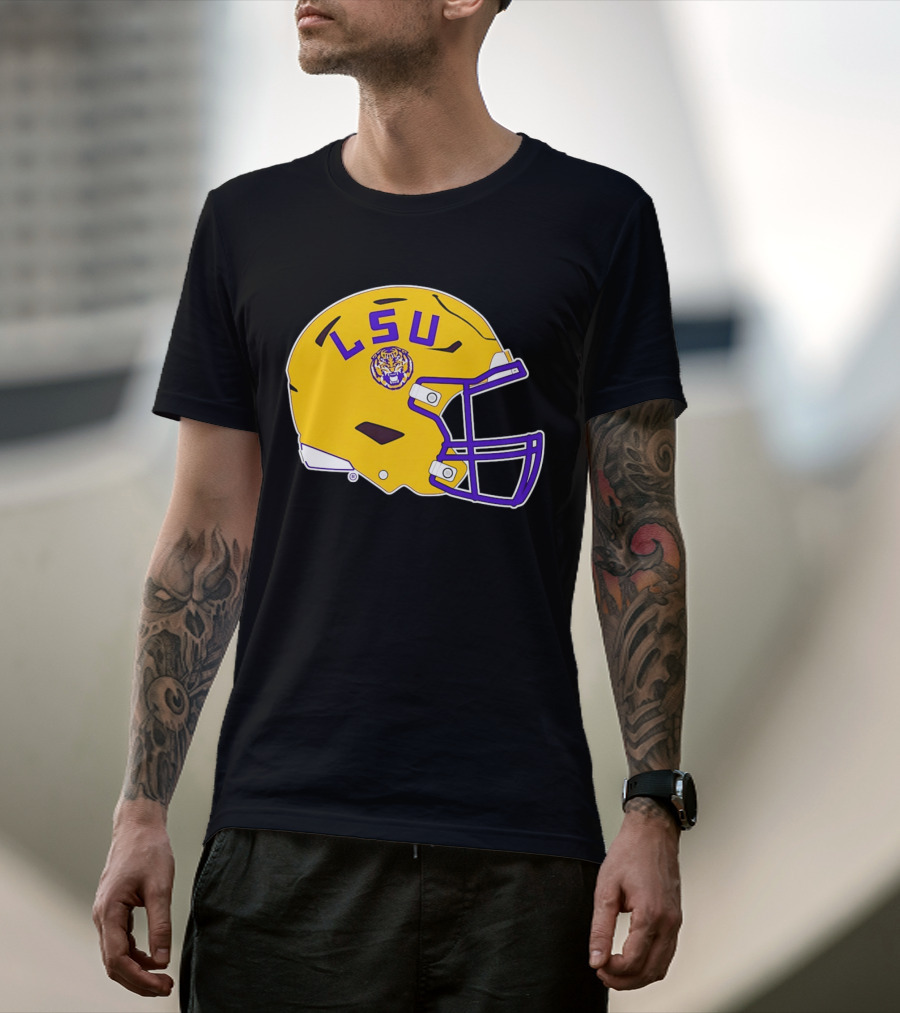 LSU Tigers Football Helmet Yellow Purple Team T-Shirt