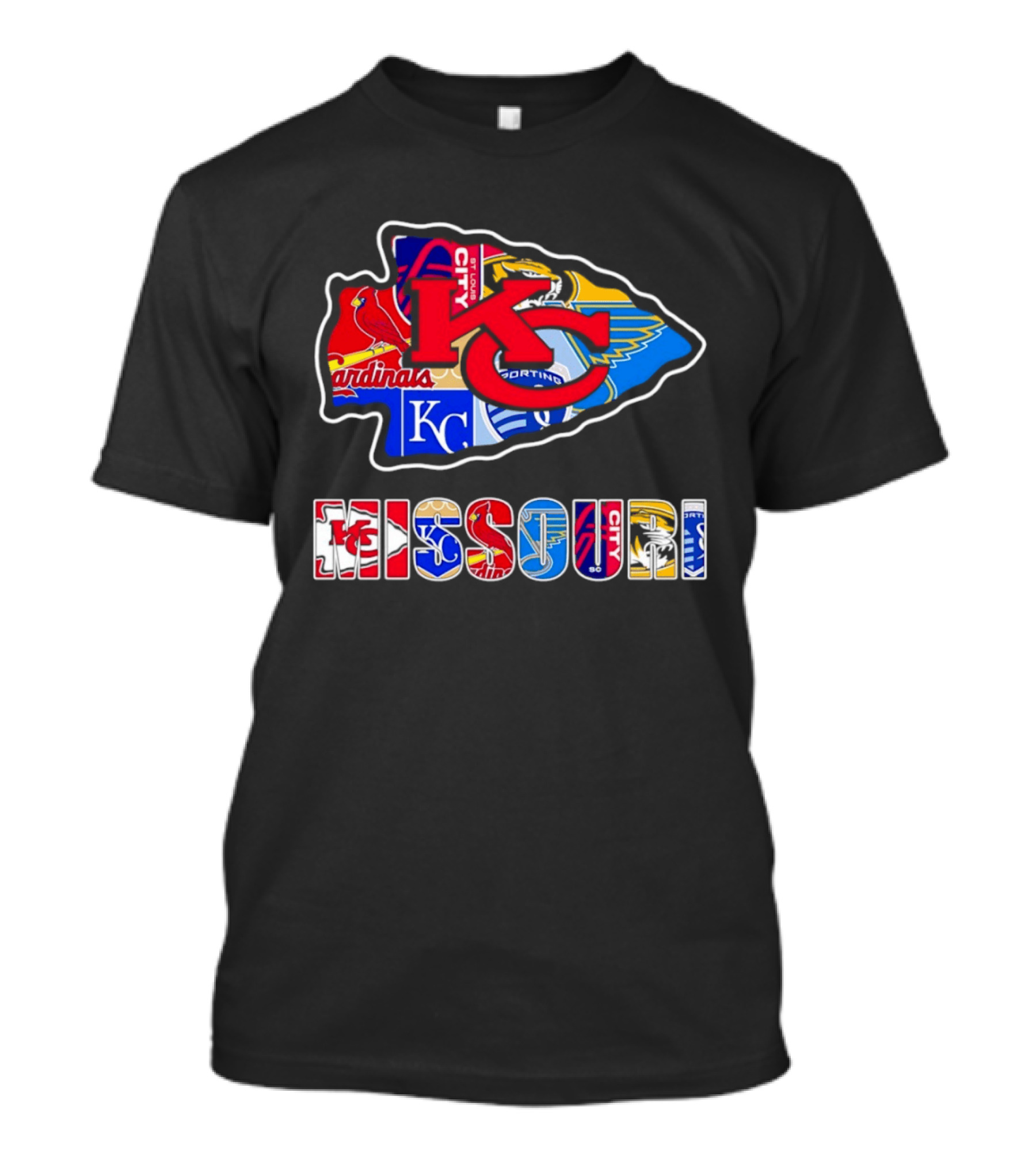 Missouri Sports Teams KC Chiefs Cardinals Royals Blues Sporting Arrowhead T-Shirt