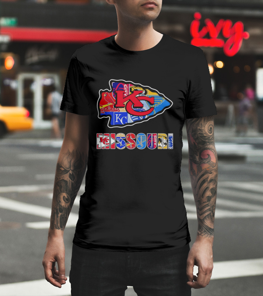 Missouri Sports Teams KC Chiefs Cardinals Royals Blues Sporting Arrowhead T-Shirt