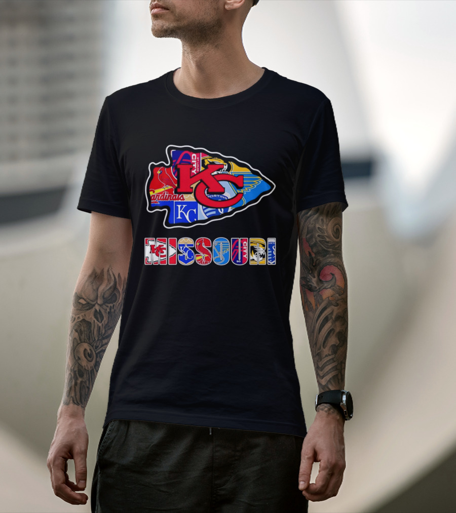 Missouri Sports Teams KC Chiefs Cardinals Royals Blues Sporting Arrowhead T-Shirt