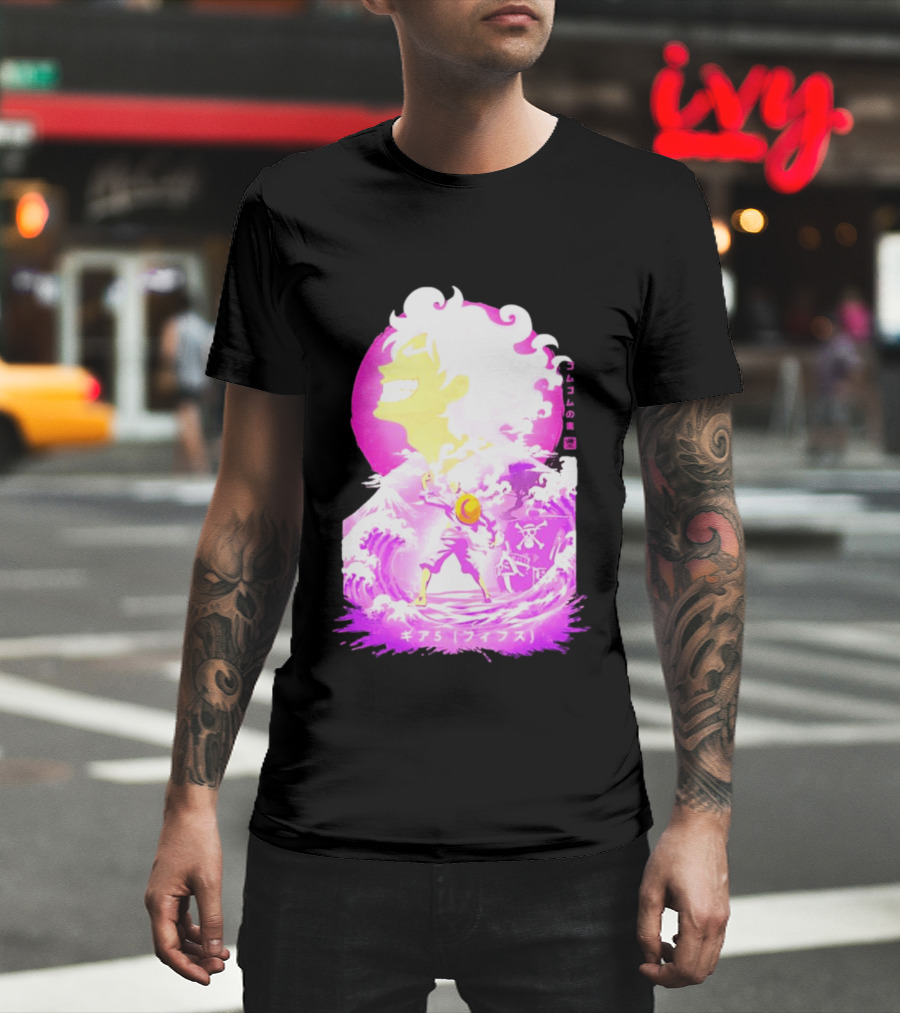 Monkey D. Luffy Gear 5 Gomu Gomu No Mi Waves One Piece Pink Aesthetic T-Shirt