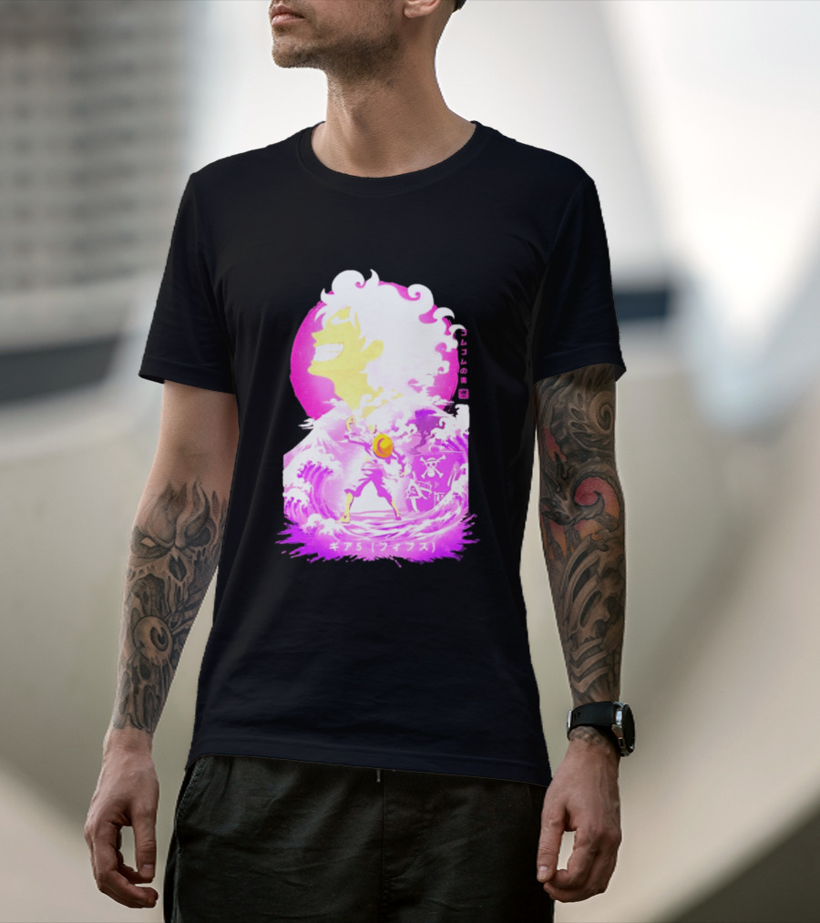 Monkey D. Luffy Gear 5 Gomu Gomu No Mi Waves One Piece Pink Aesthetic T-Shirt