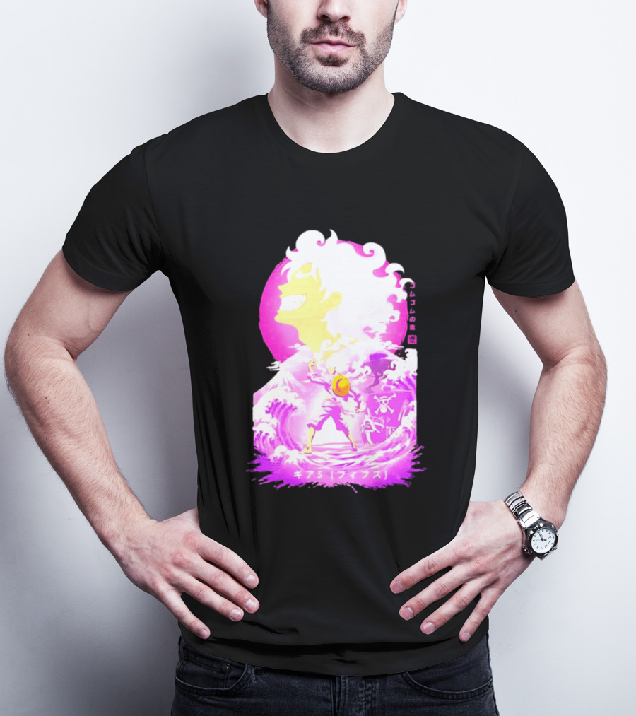 Monkey D. Luffy Gear 5 Gomu Gomu No Mi Waves One Piece Pink Aesthetic T-Shirt