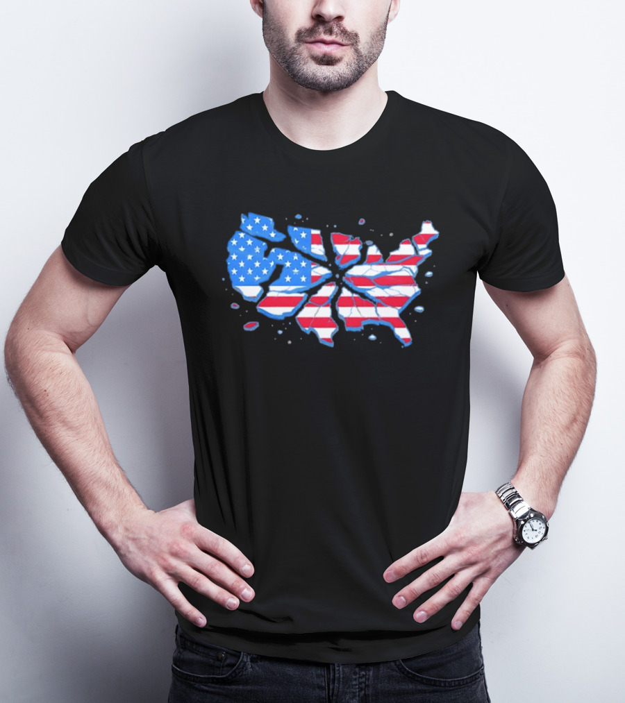 United States Of America Fractured Map Stars And Stripes T-Shirt