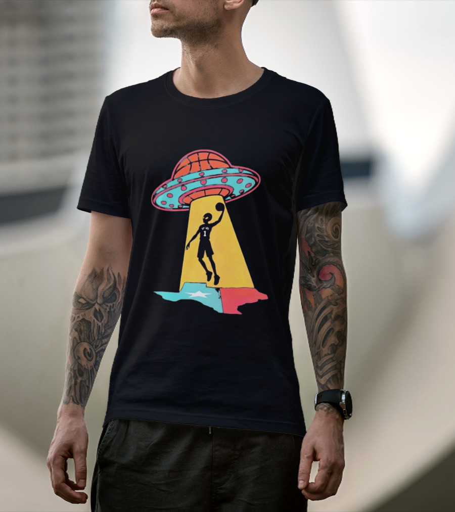 Victor Wembanyama San Antonio Spurs UFO Abduction Texas Flag Basketball T-Shirt