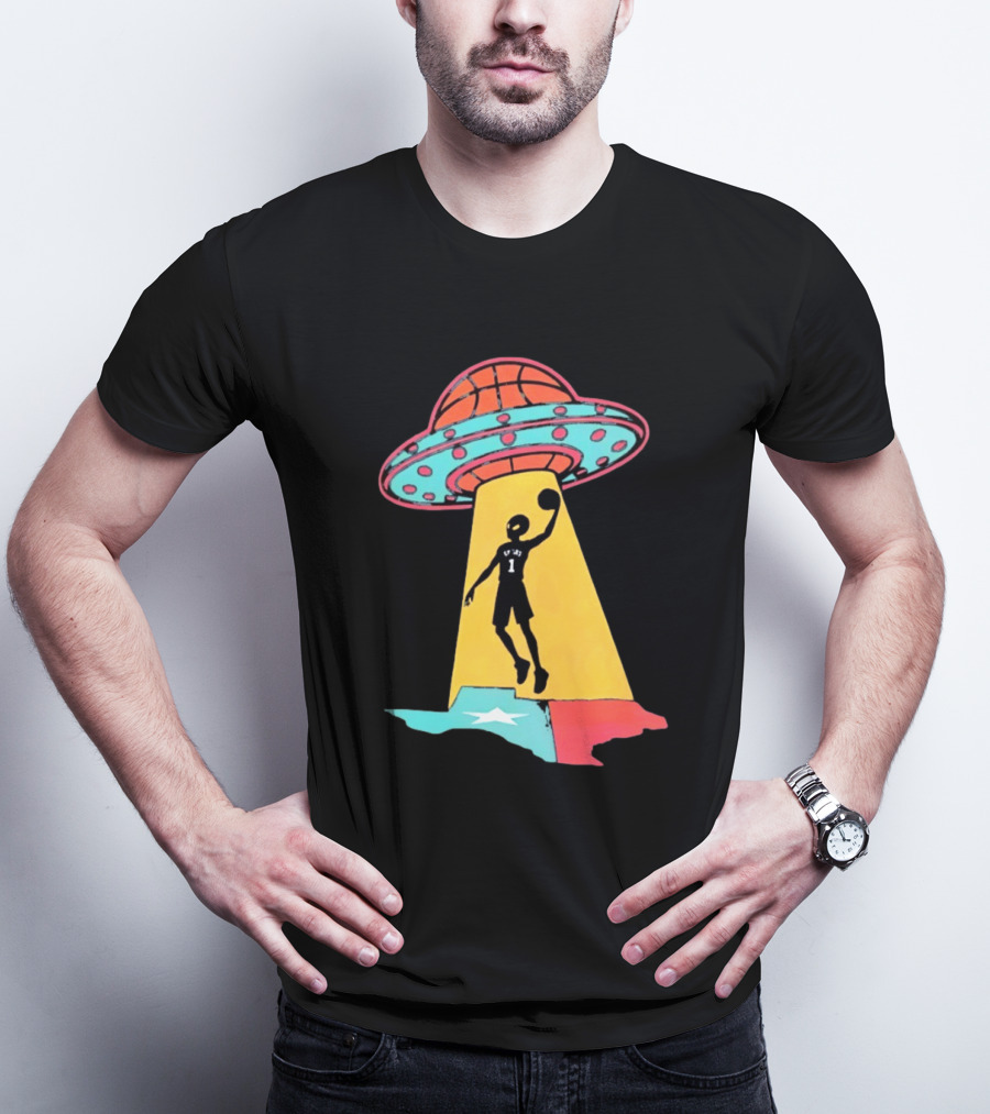 Victor Wembanyama San Antonio Spurs UFO Abduction Texas Flag Basketball T-Shirt