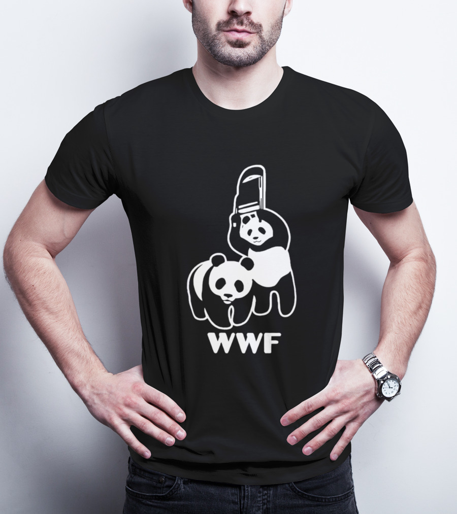 WWF Panda Chainsaw Wildlife Conservation Activist Black T-Shirt