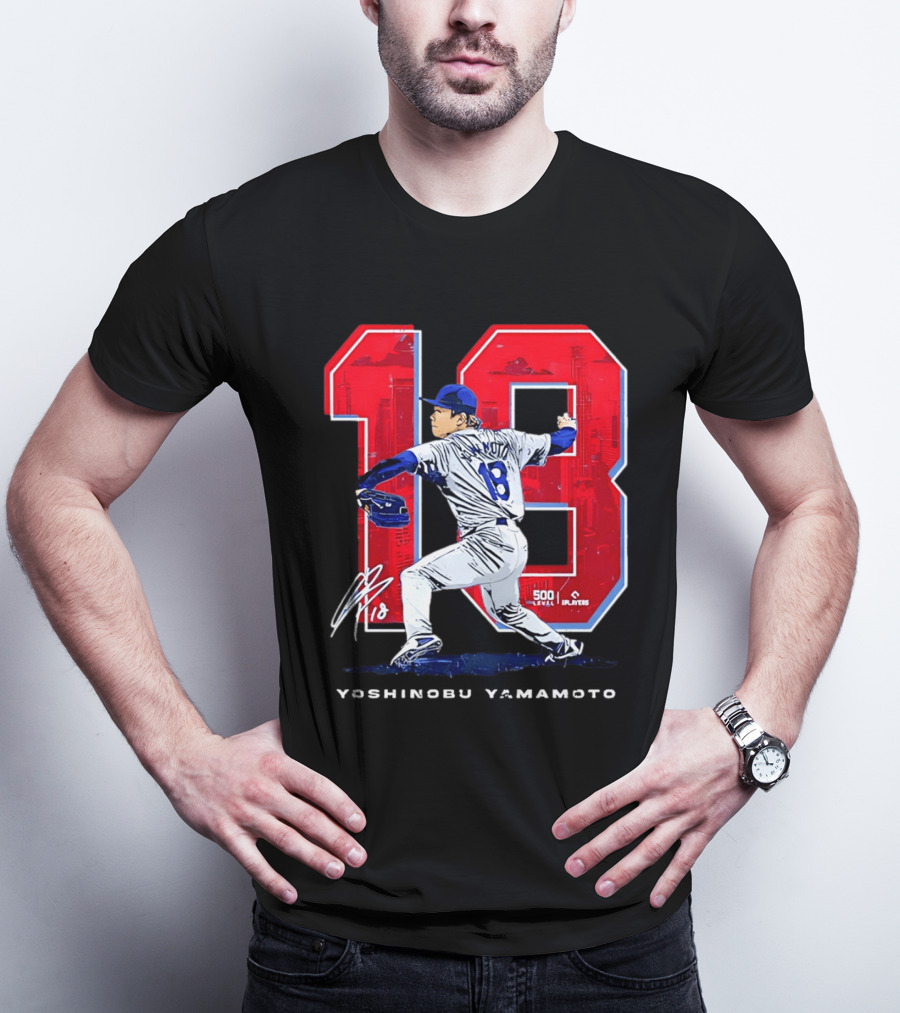 Yoshinobu Yamamoto 18 Los Angeles Dodgers Signature Japanese Pitcher T-Shirt