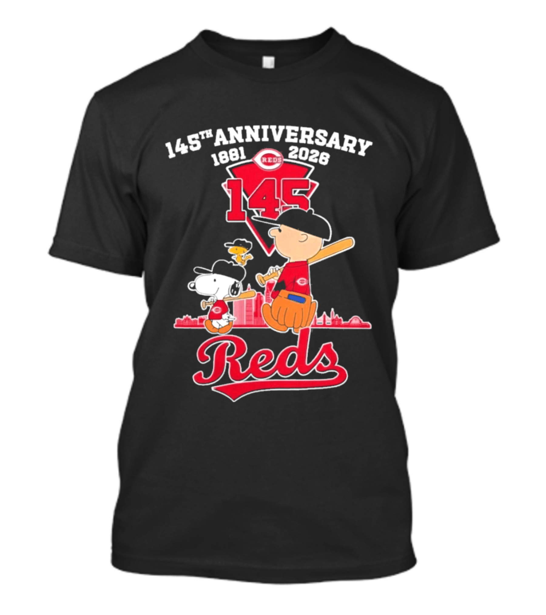 Charlie Brown Snoopy Cincinnati Reds 145th Anniversary 1881 2026 T-Shirt