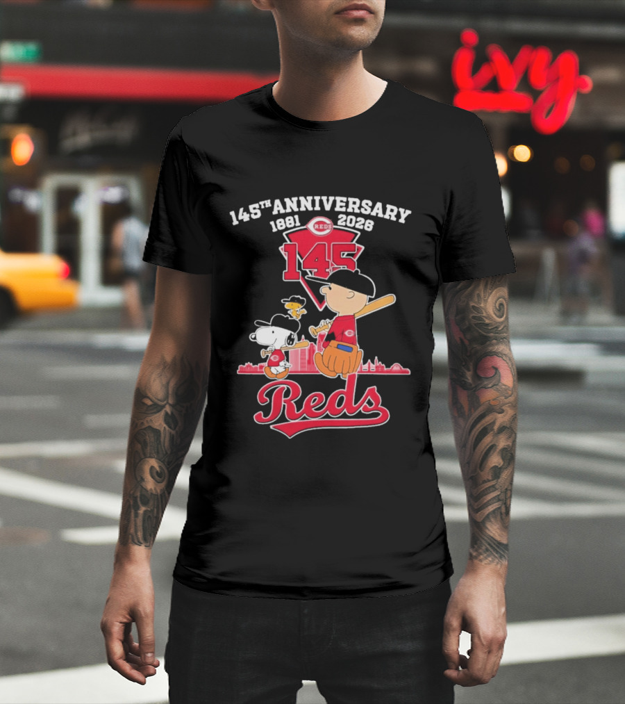 Charlie Brown Snoopy Cincinnati Reds 145th Anniversary 1881 2026 T-Shirt