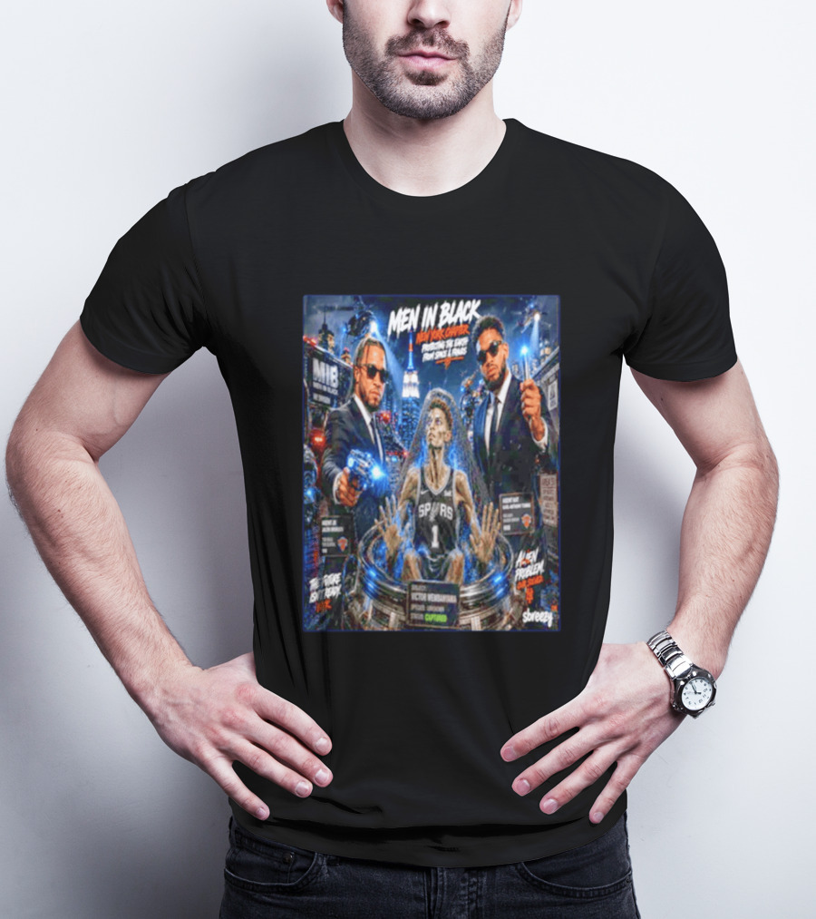 Victor Wembanyama Men In Black New York Crossover Knicks Vs Spurs NBA Showdown T-Shirt
