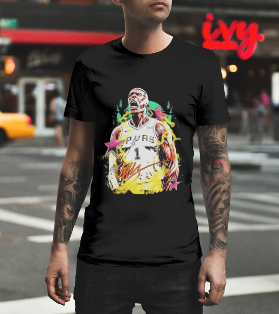 Victor Wembanyama San Antonio Spurs Attack On Titan Colossal Titan Spurs 1 Self Signature T-Shirt