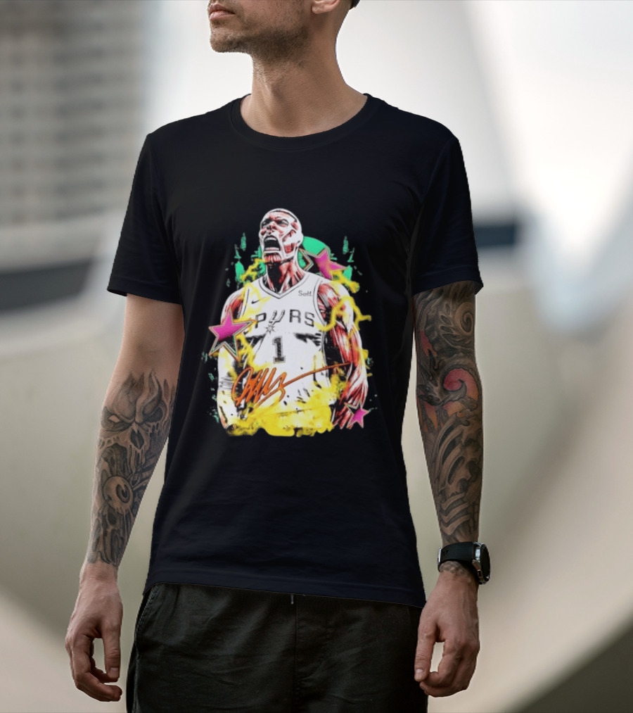 Victor Wembanyama San Antonio Spurs Attack On Titan Colossal Titan Spurs 1 Self Signature T-Shirt