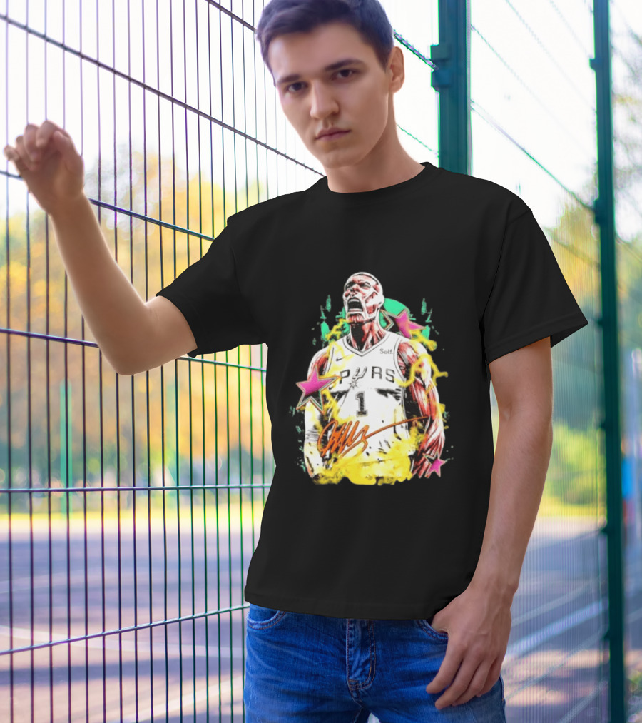 Victor Wembanyama San Antonio Spurs Attack On Titan Colossal Titan Spurs 1 Self Signature T-Shirt