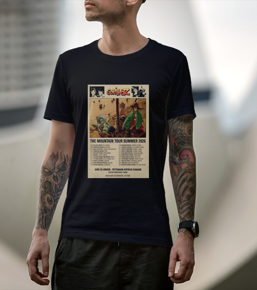 Gorillaz We Love Green Paris June 05 2026 The Mountain Tour T-Shirt