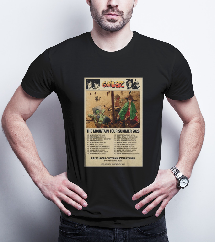 Gorillaz We Love Green Paris June 05 2026 The Mountain Tour T-Shirt