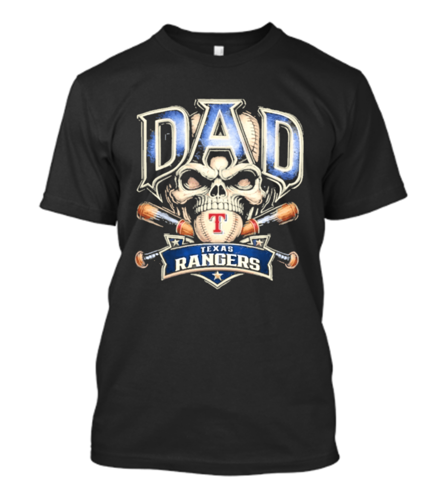 Dad Skull Baseball Crossed Bats Texas Rangers T-Shirt
