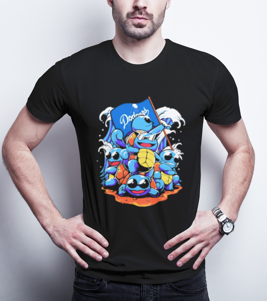Squirtle Squad Dodgers Blue Flag Los Angeles Pokémon Collaboration T-Shirt