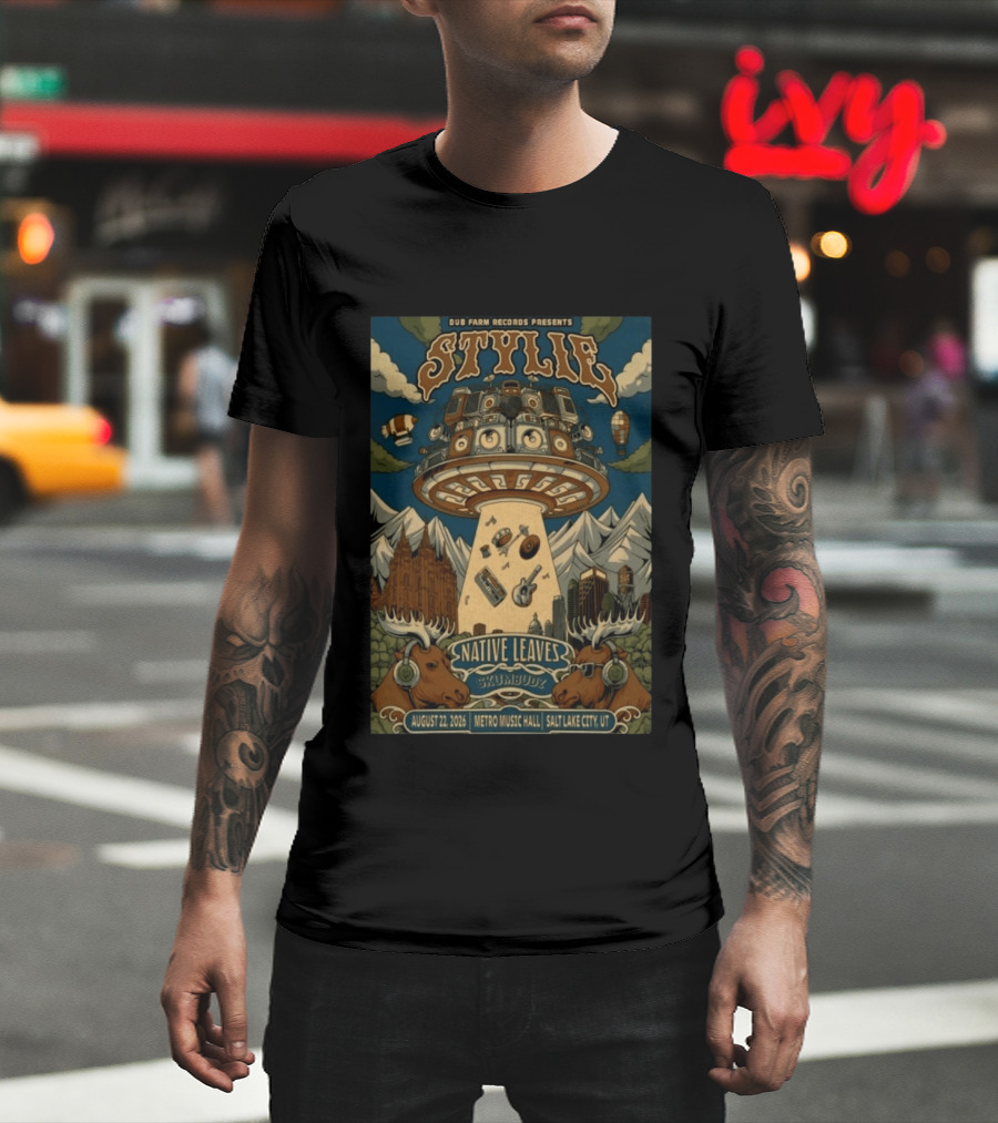 Dub Farm Records Presents Stylie Native Leaves Skumbudz Salt Lake City UT August 22 2026 Metro Music Hall T-Shirt
