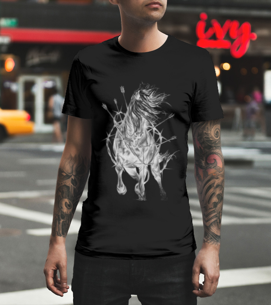 Zero Skateboards Store Wild Heart Black Horse And Flowers T-Shirt