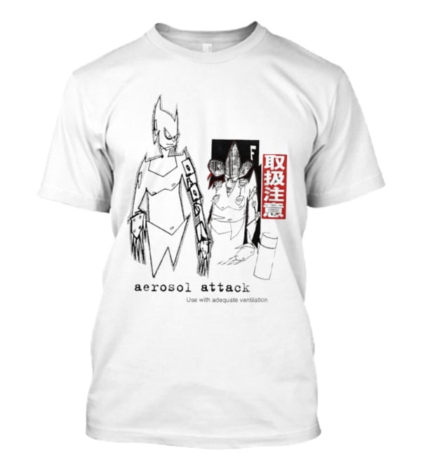 Aerosol Attack Use With Adequate Ventilation Japanese Text Robots T-Shirt